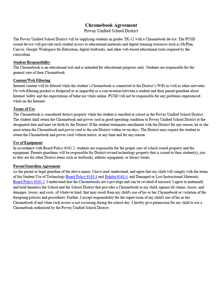 Chromebook Agreement | PDF | Cyberspace | Internet