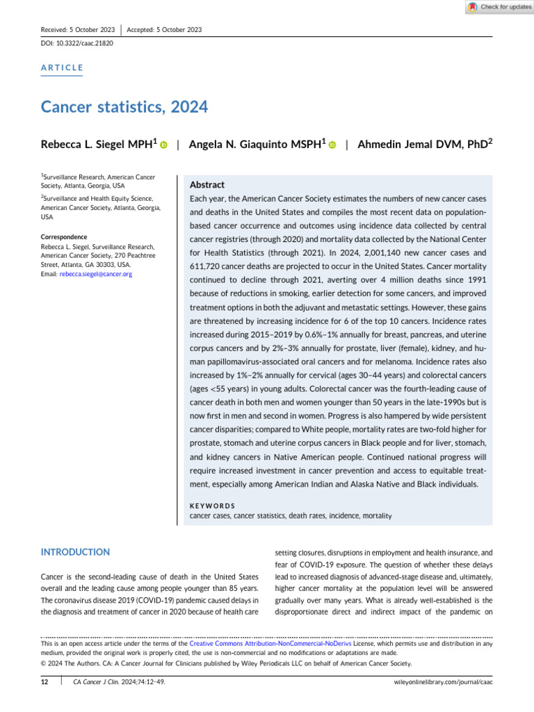2024 Cancer Statistics Overview | PDF | Cancer | Health Care
