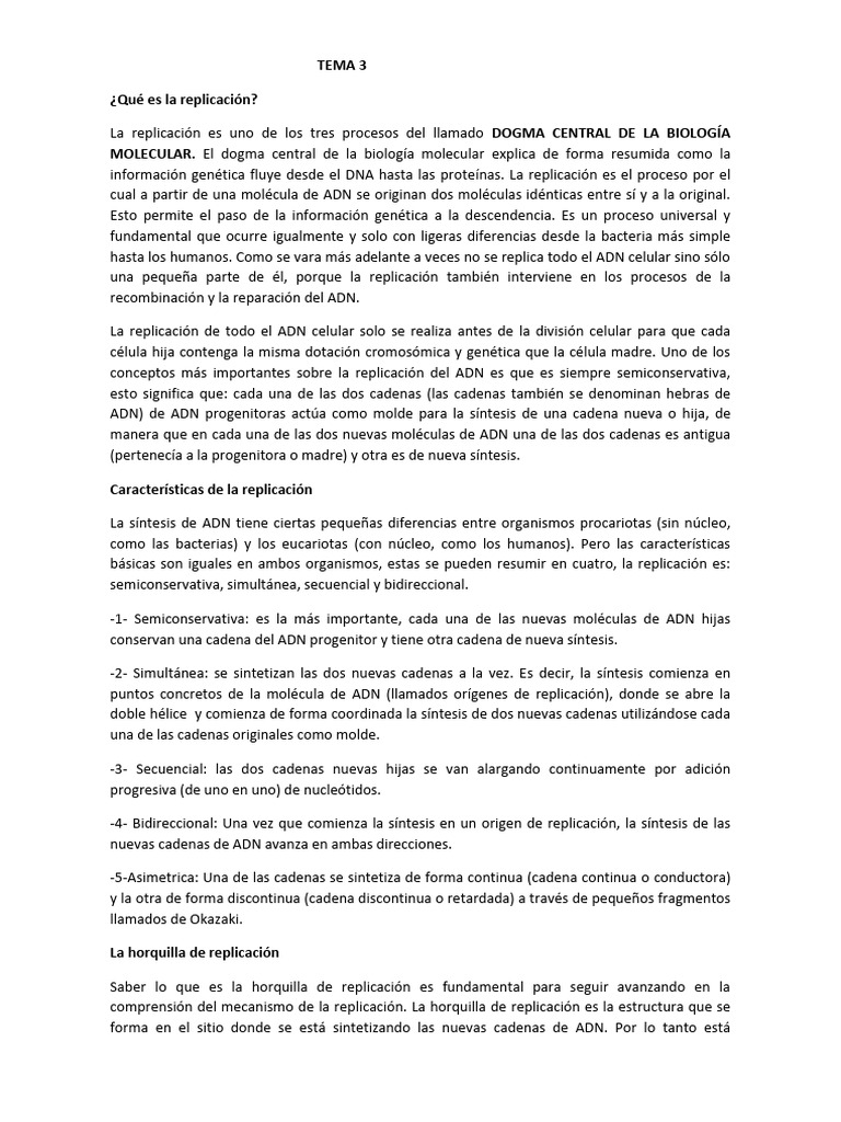 Resumen Tema3 | PDF | Replicación De Adn | Adn