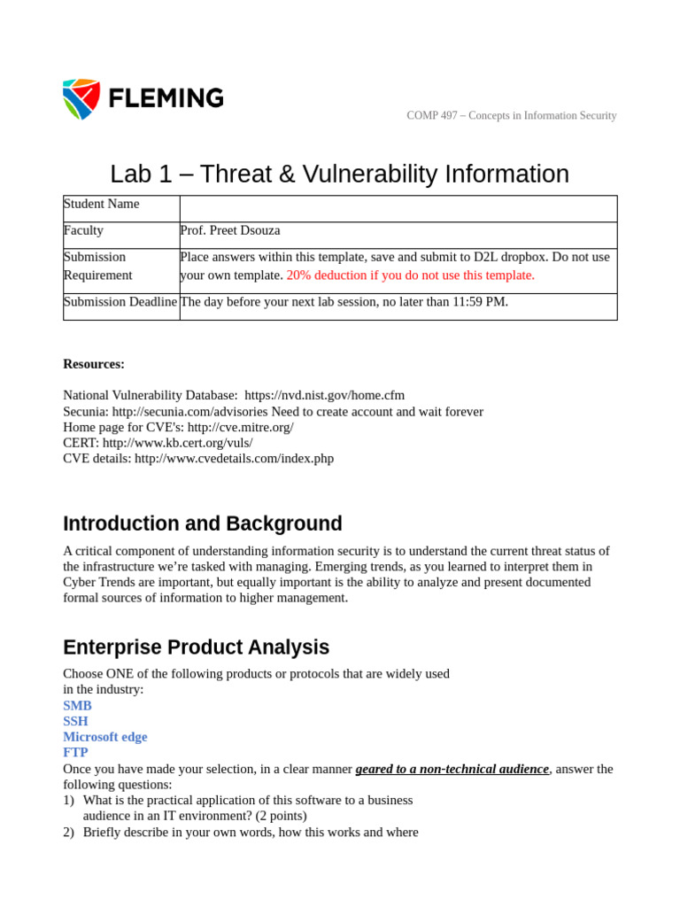 Lab 1 - Threat and Vulnerability Analysis | PDF