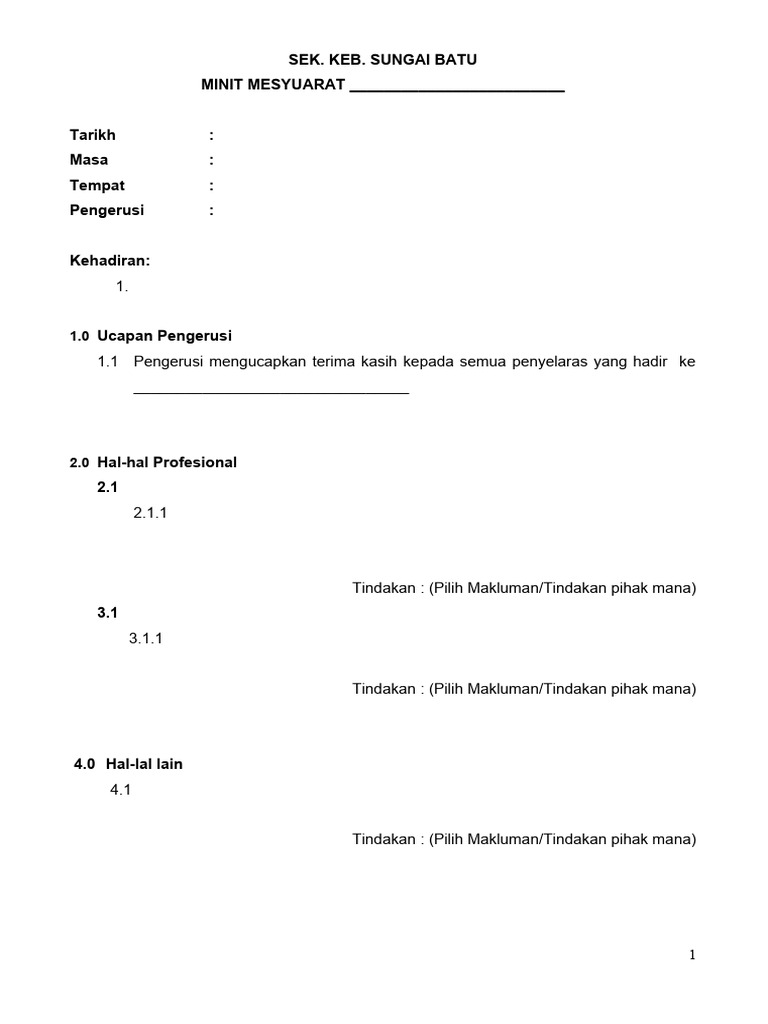 Template Minit Mesyuarat | PDF