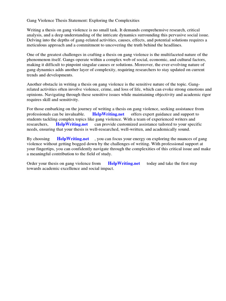 Gang Violence Thesis Statement | PDF Gang Violence Thesis Statement | PDF