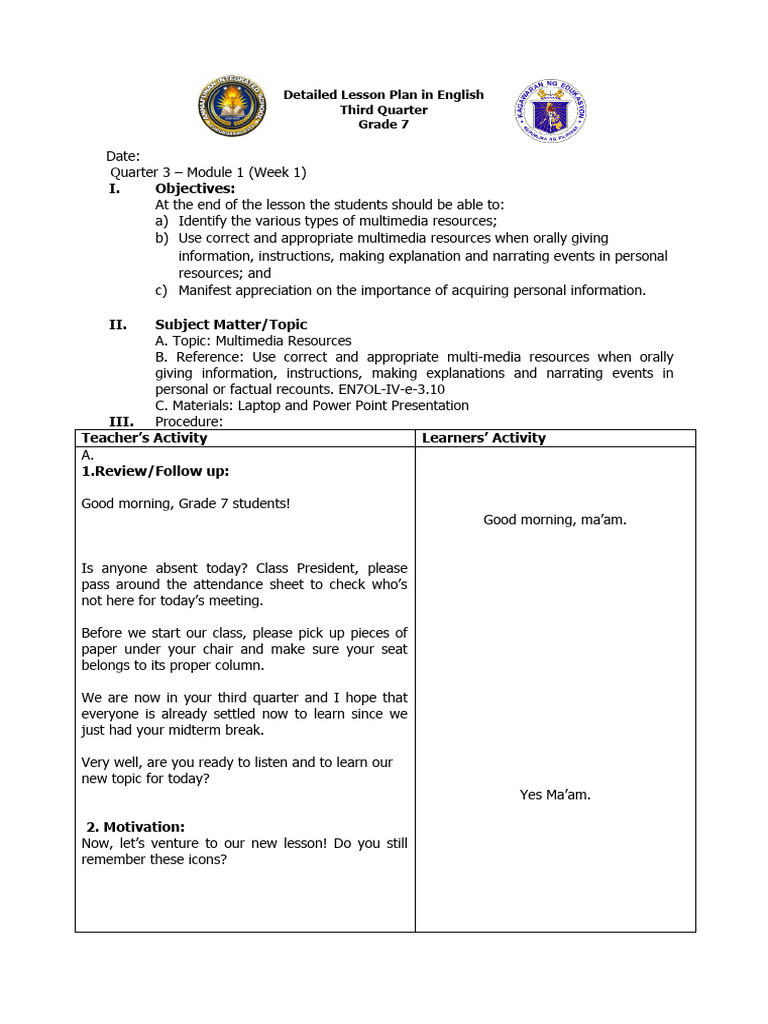 Multimedia Resources for Grade 7 | PDF | Multimedia | Video