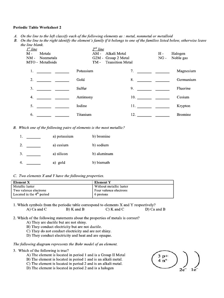 Periodic Table Worksheet 2 | PDF