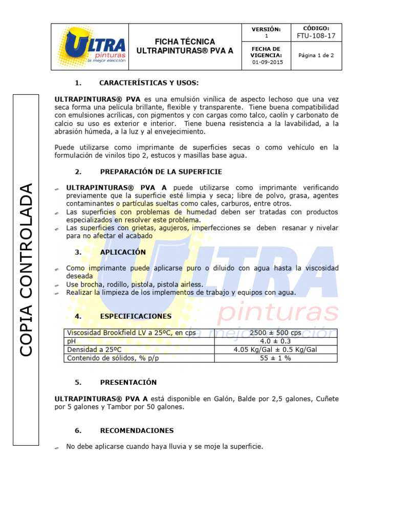 Ficha Tecnica Pva Tipo A | PDF | Agua | Materiales