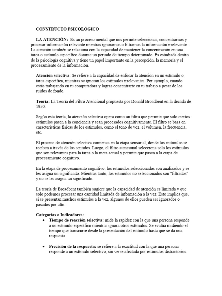 Constructo Psicológico | PDF | Atención | Neurociencia Cognitiva