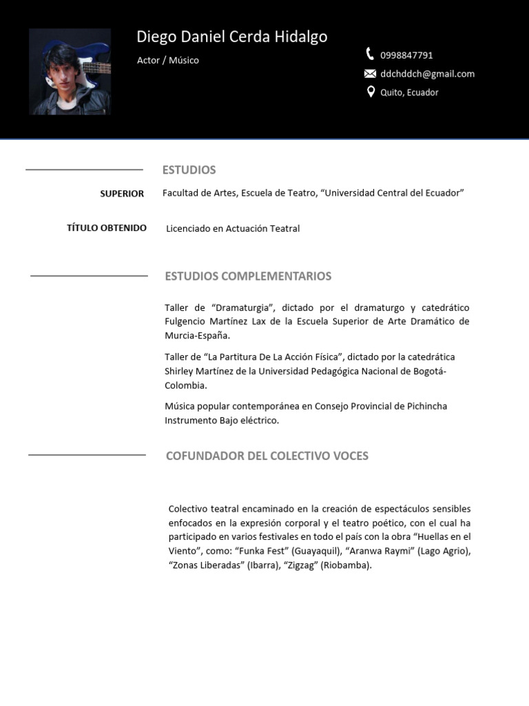 Diego Cerda: Actor y Músico en Quito | PDF | Teatro | Las artes escénicas