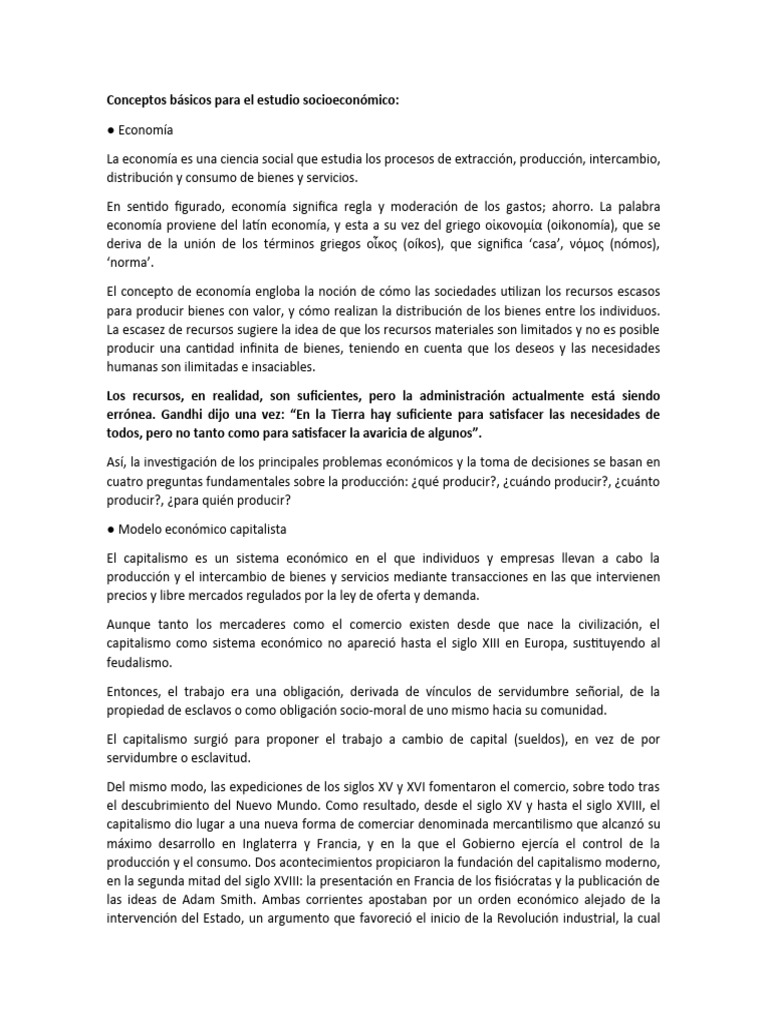 Conceptos Básicos para El Estudio Socioeconómico | PDF