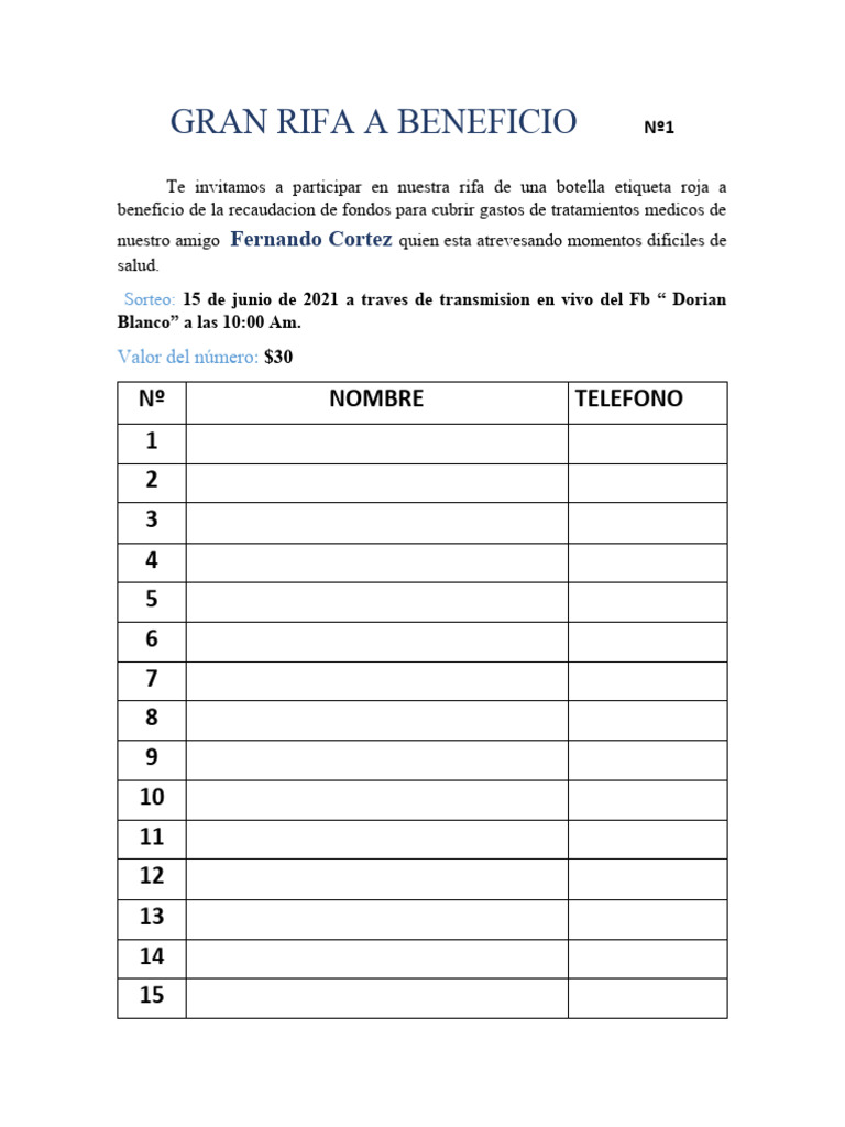 Gran Rifa A Beneficio Nº1 | PDF