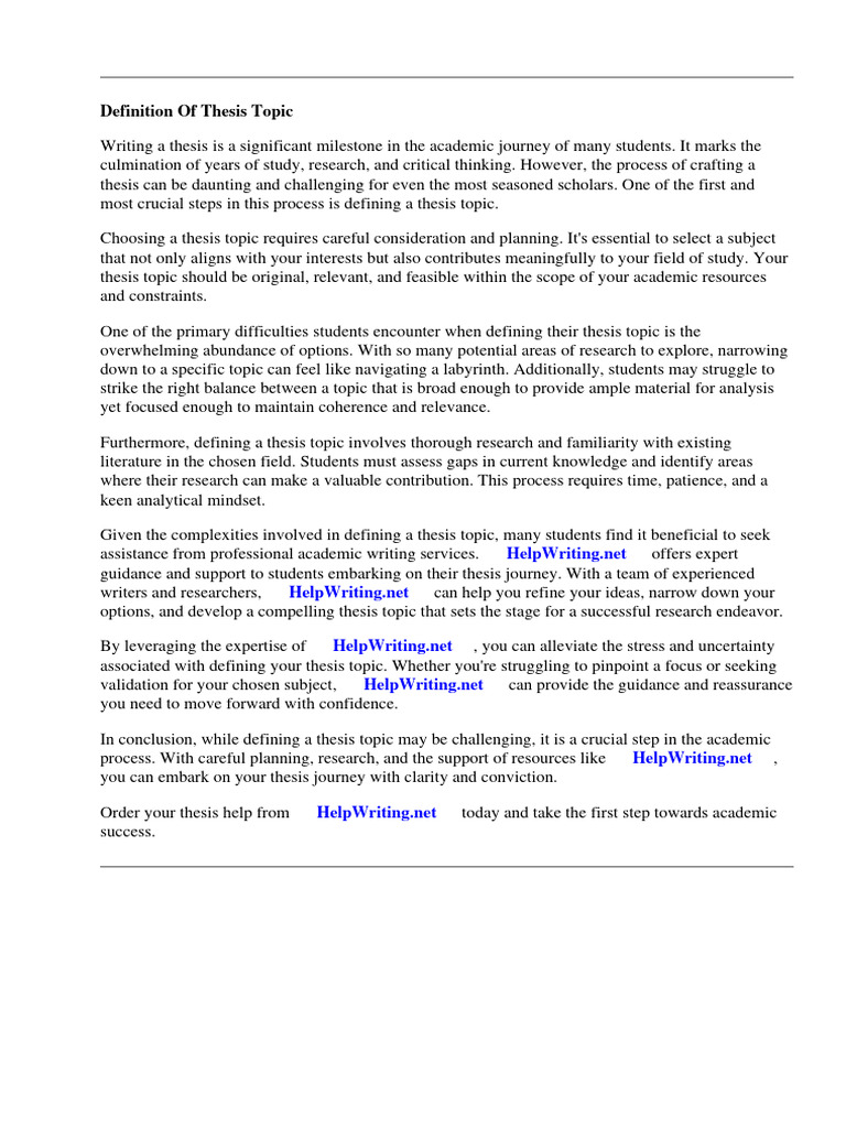Definition of Thesis Topic | PDF | Essays | Thesis