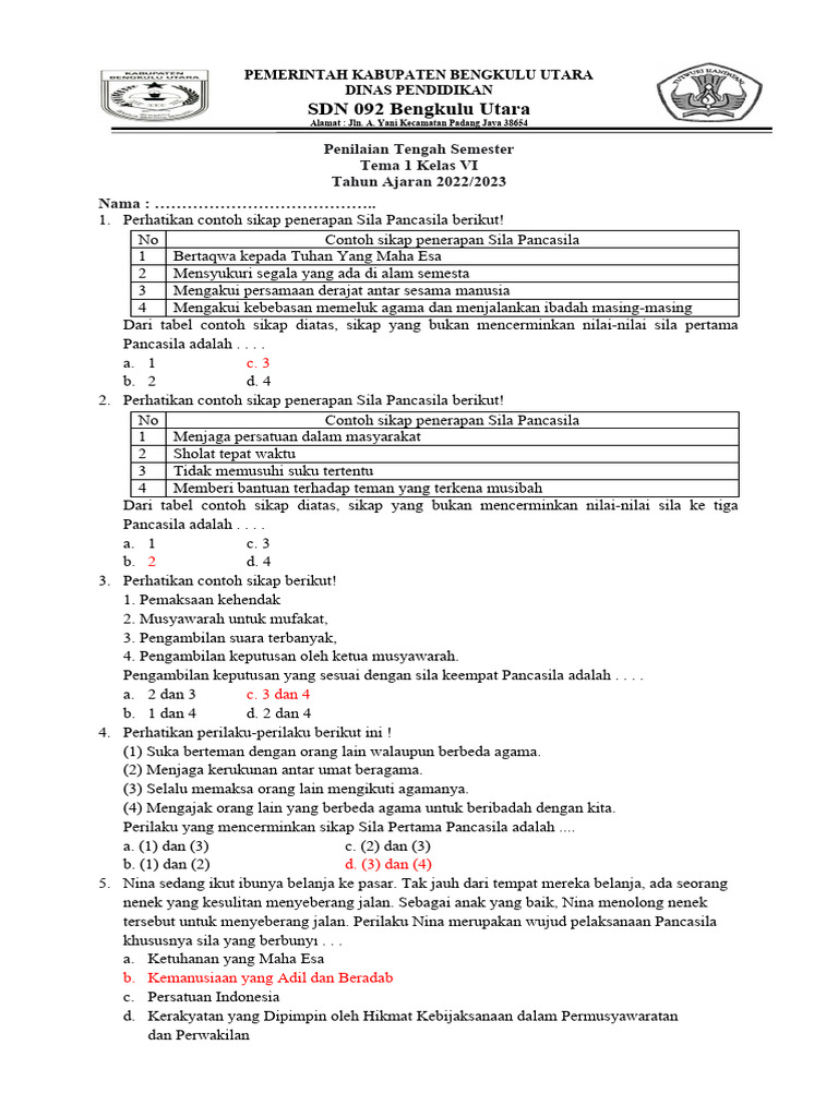 Soal PTS Tema 1 | PDF
