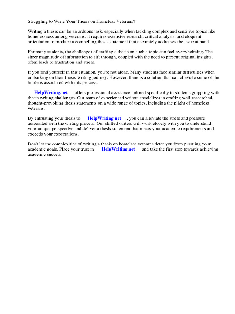 Thesis Statement Homeless Veterans | Download Free PDF | Homelessness ...