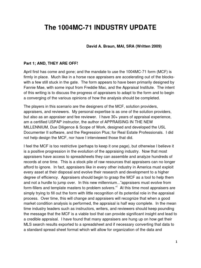 1004mc Industry Update 5-4-09 | PDF | Real Estate Appraisal | Fannie Mae