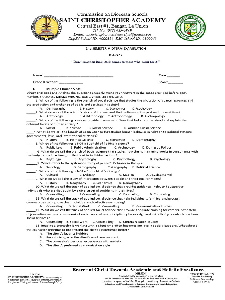 2nd Semeter Midterm Examination Pdf