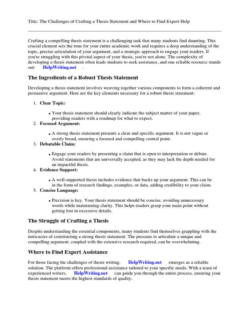What Components Are Needed To Develop A Thesis Statement | PDF | Essays ...