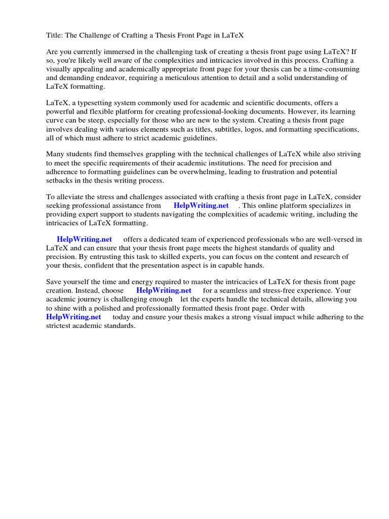 Thesis Front Page Latex | PDF