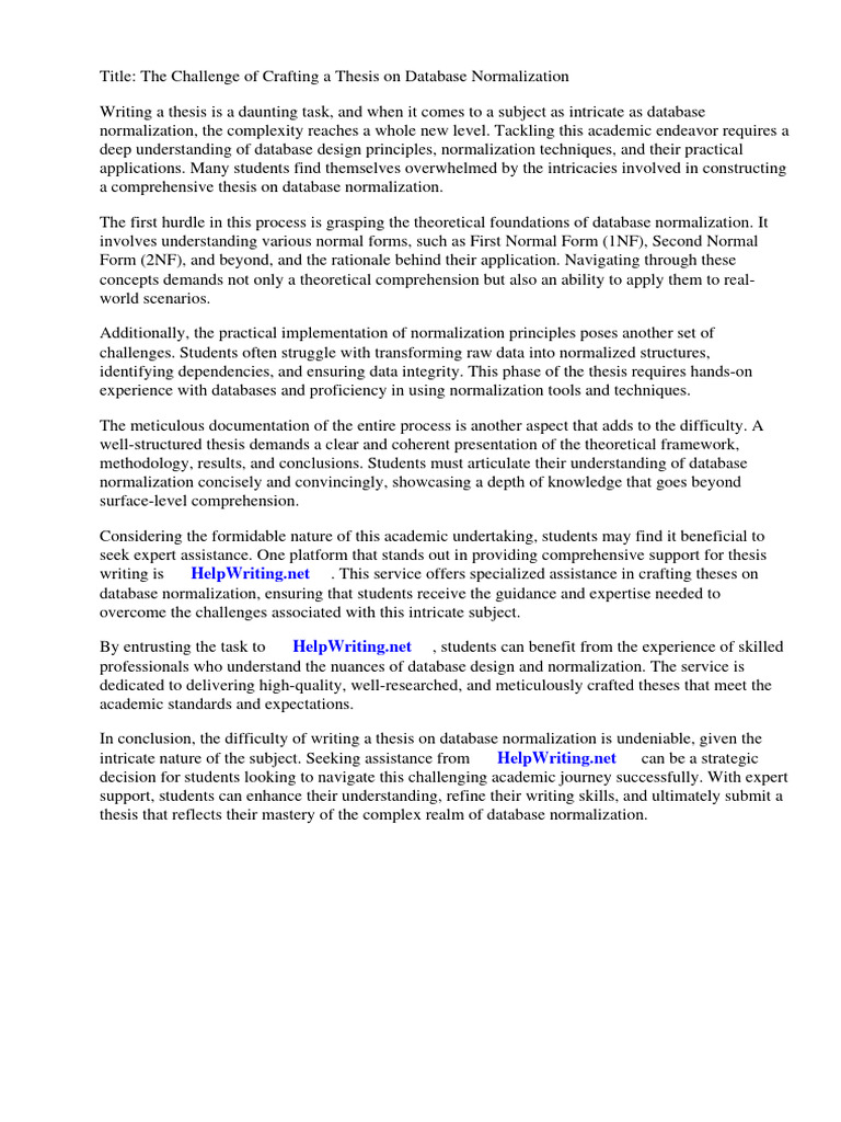 Thesis On Database Normalization | PDF | Databases | Relational Database