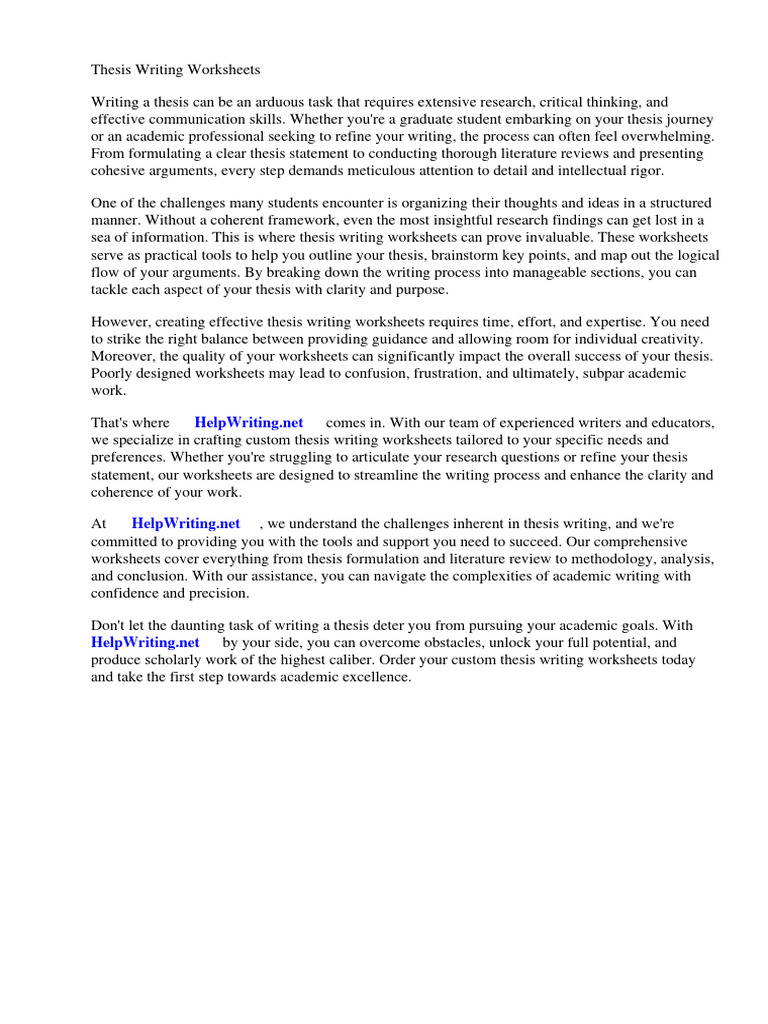 Thesis Writing Worksheets | PDF