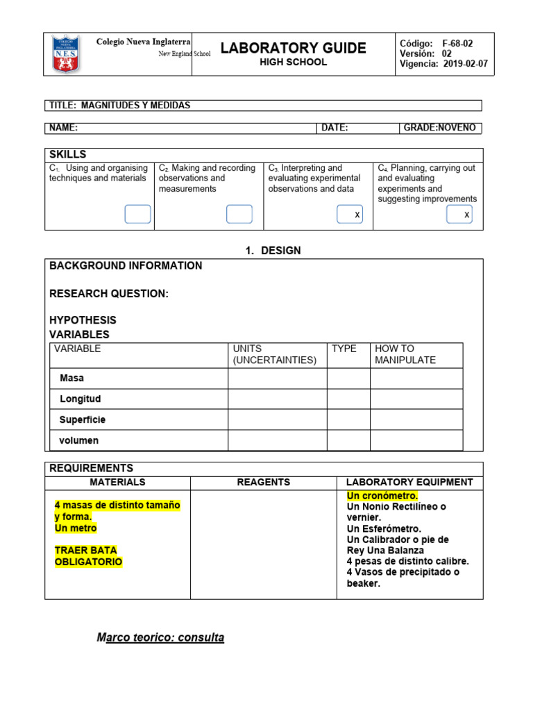 Laboratory Guide: Skills | PDF | Metrología | Cantidad