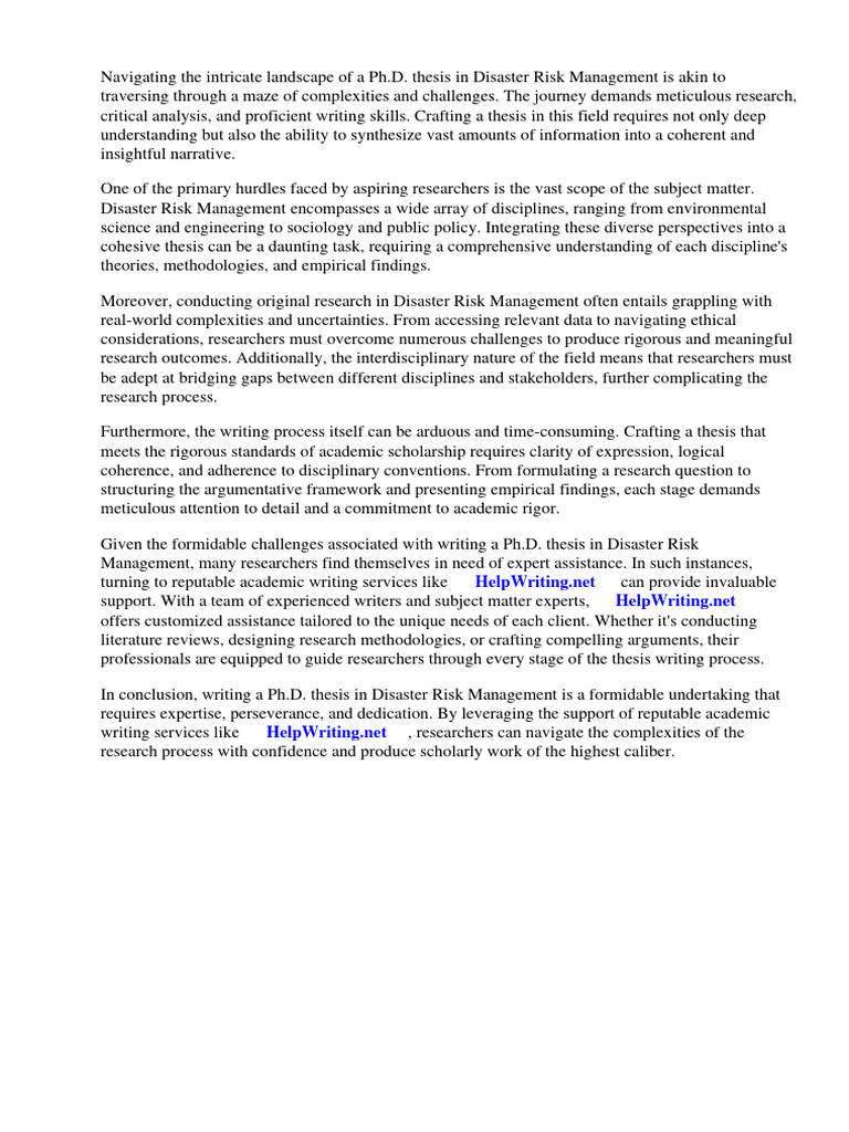 Phd Thesis in Disaster Risk Management | PDF
