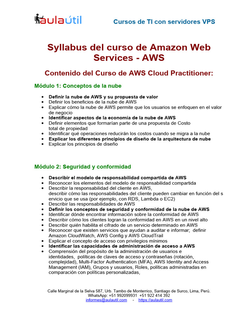 Syllabus de Amazon Web Services AWS | PDF | Servicios web de Amazon | Computación en la nube