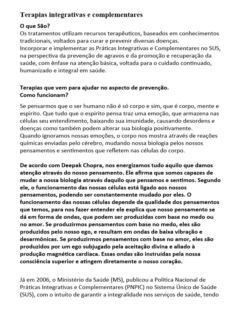 Terapias Integrativas e Complementares | PDF