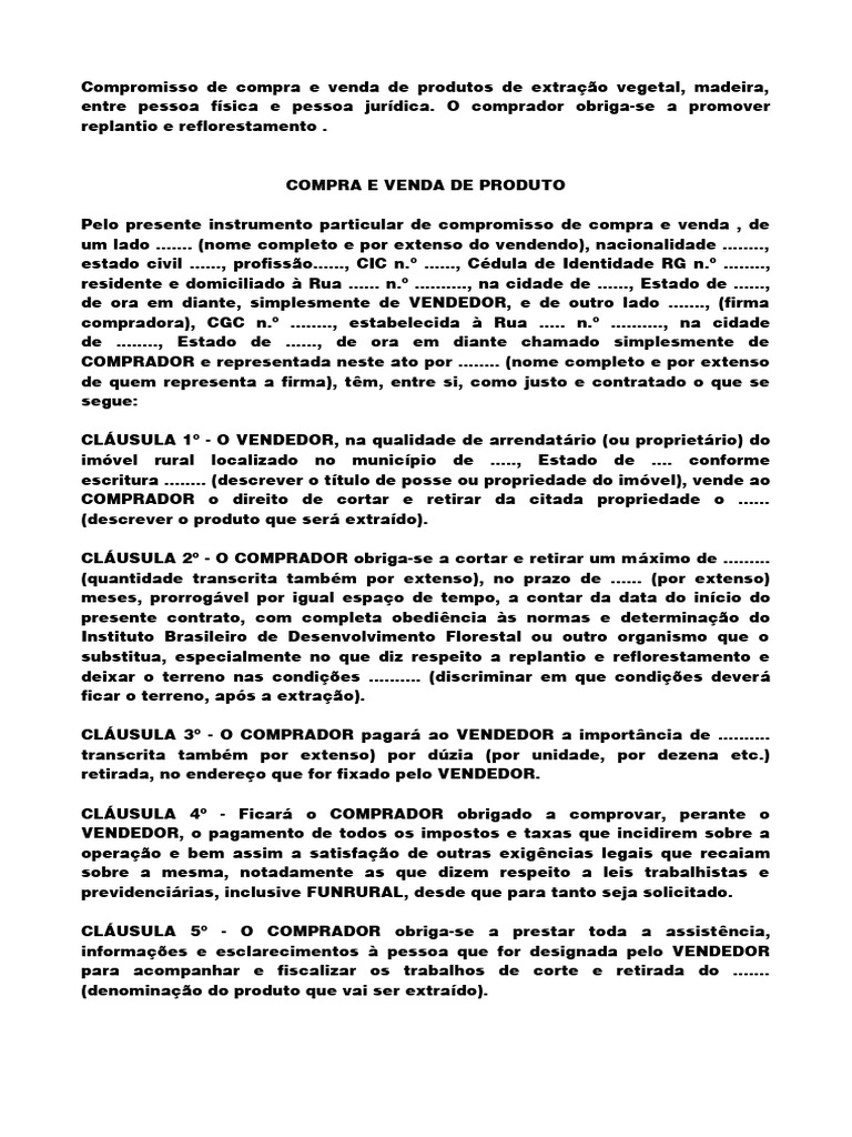 Contrato De Compromisso De Compra E Venda De Madeira Pdf Estado
