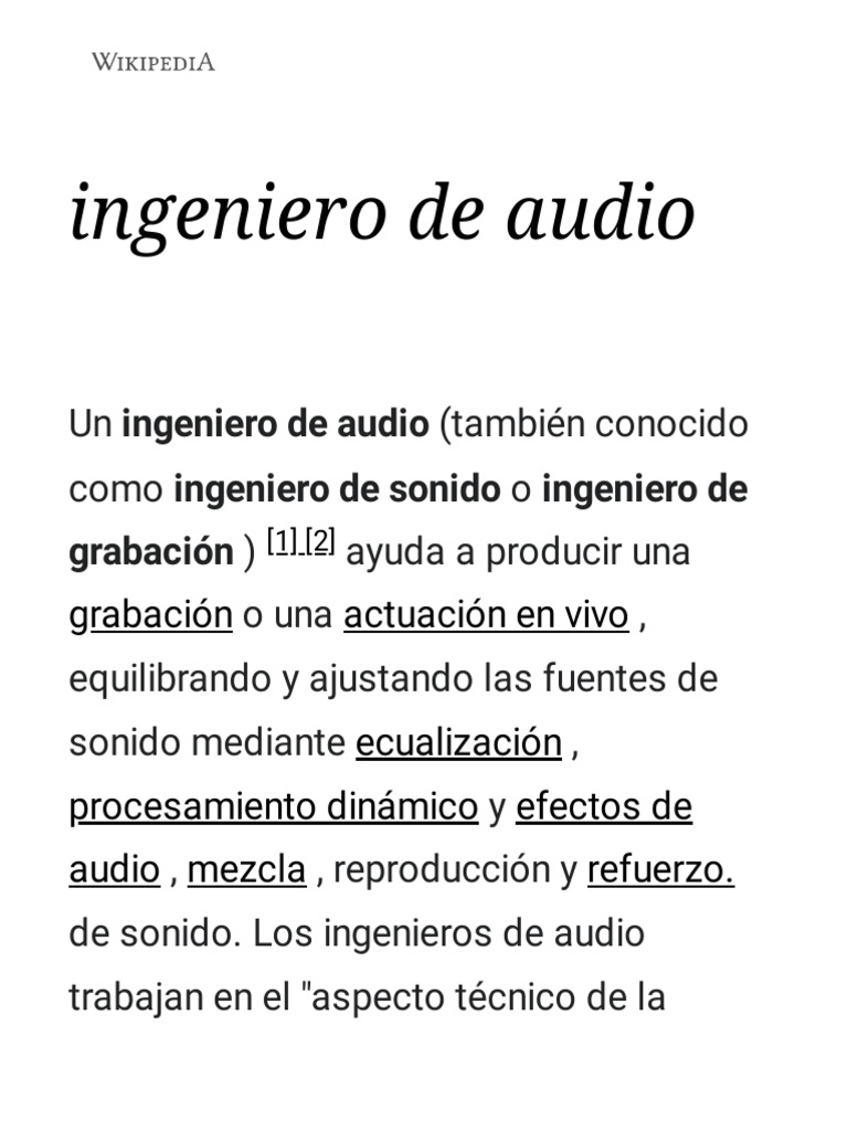 Ingeniero de Audio - Wikipedia | PDF | Ingeniero de audio | Grabación ...