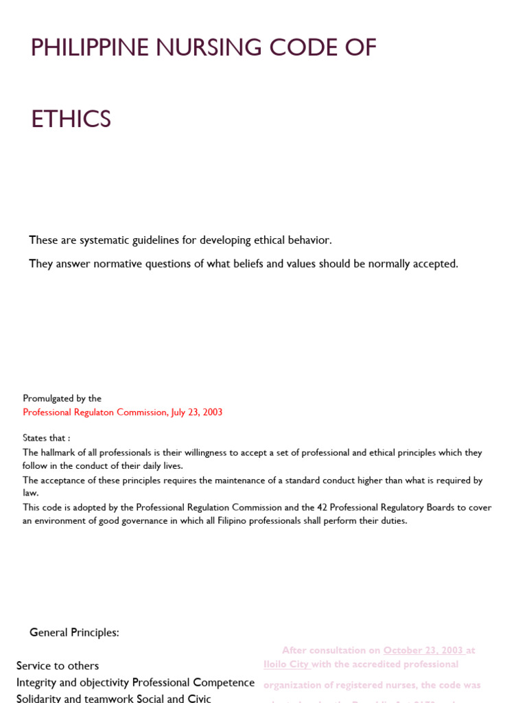 Philippine Nursing Code of Ethics RA 9173 | PDF