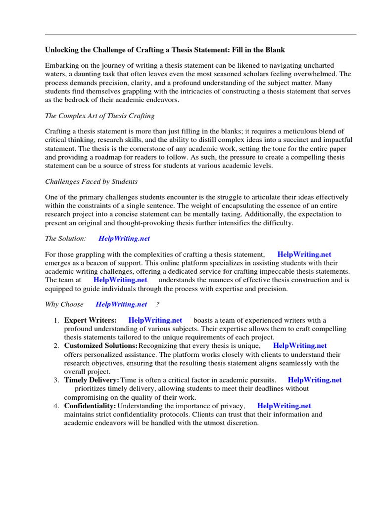 Thesis Statement Fill in The Blank | PDF | Thesis | Essays