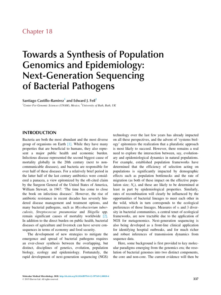 Towards A Synthesis of Population Genomics and Epidemiology Next Generation Sequencing of ...