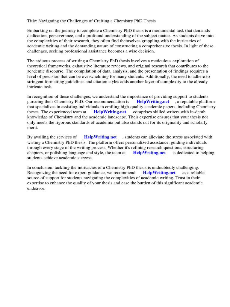 How To Write A Chemistry PHD Thesis | PDF | Thesis | Doctor Of Philosophy