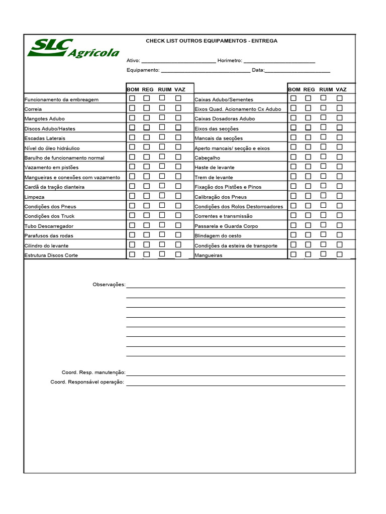 Check List - Personalizado | PDF | Motores | Ar condicionado