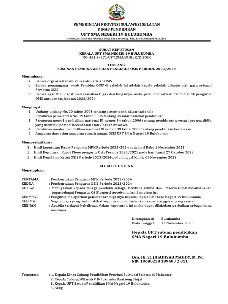 SK MPK Osis Periode 2023-2024 | PDF