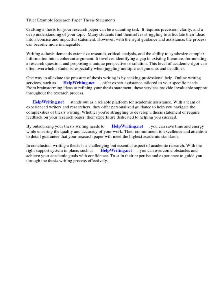 Example Research Paper Thesis Statements | PDF | Essays | Thesis