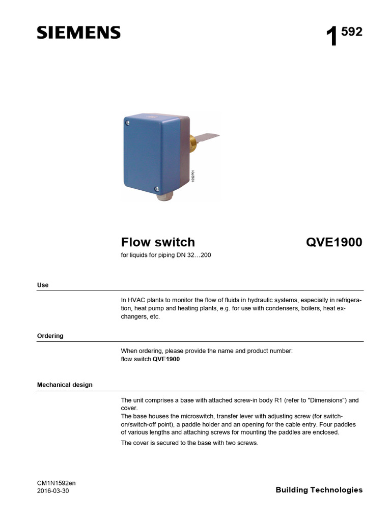 Siemens Flow Switch | PDF | Pipe (Fluid Conveyance) | Switch