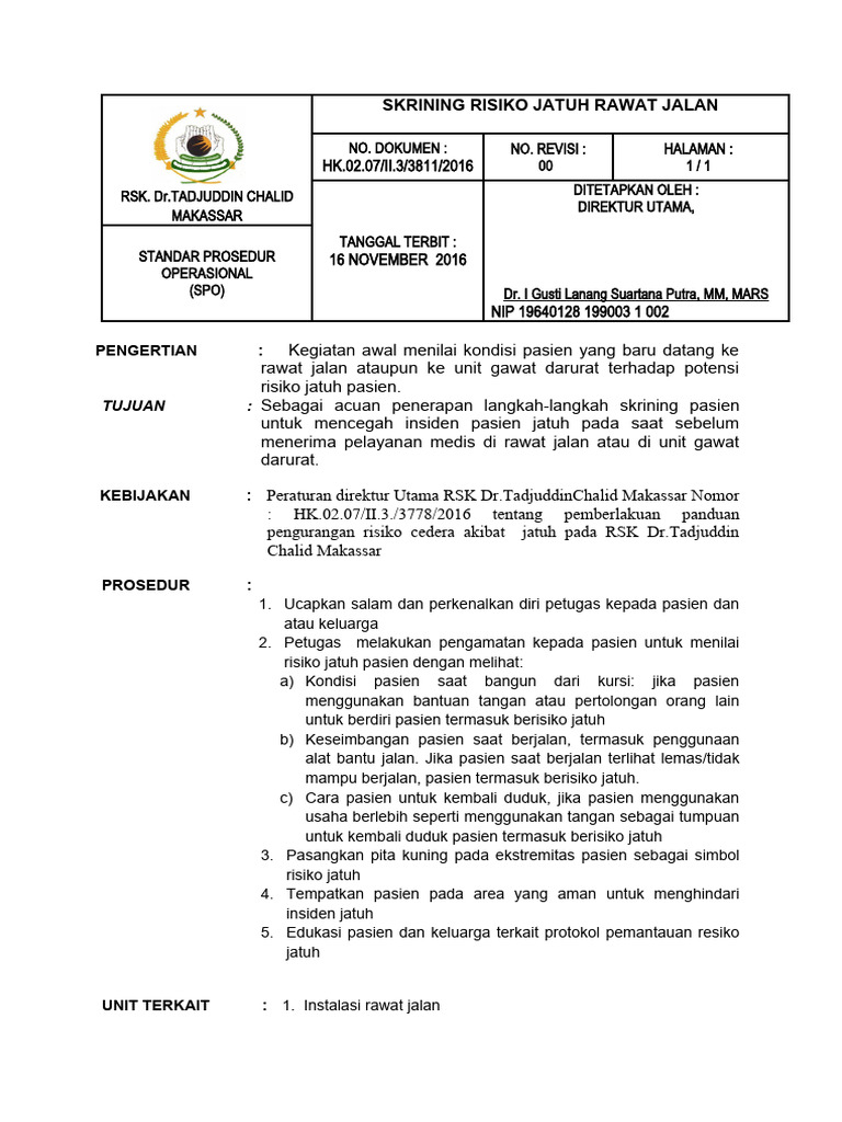 Skrining Risiko Jatuh Pasien RSK | PDF