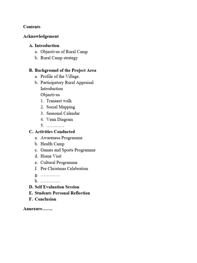 Rural Camp Report Format | PDF