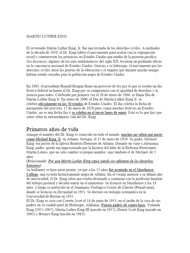 Vida y Legado de Martin Luther King | PDF