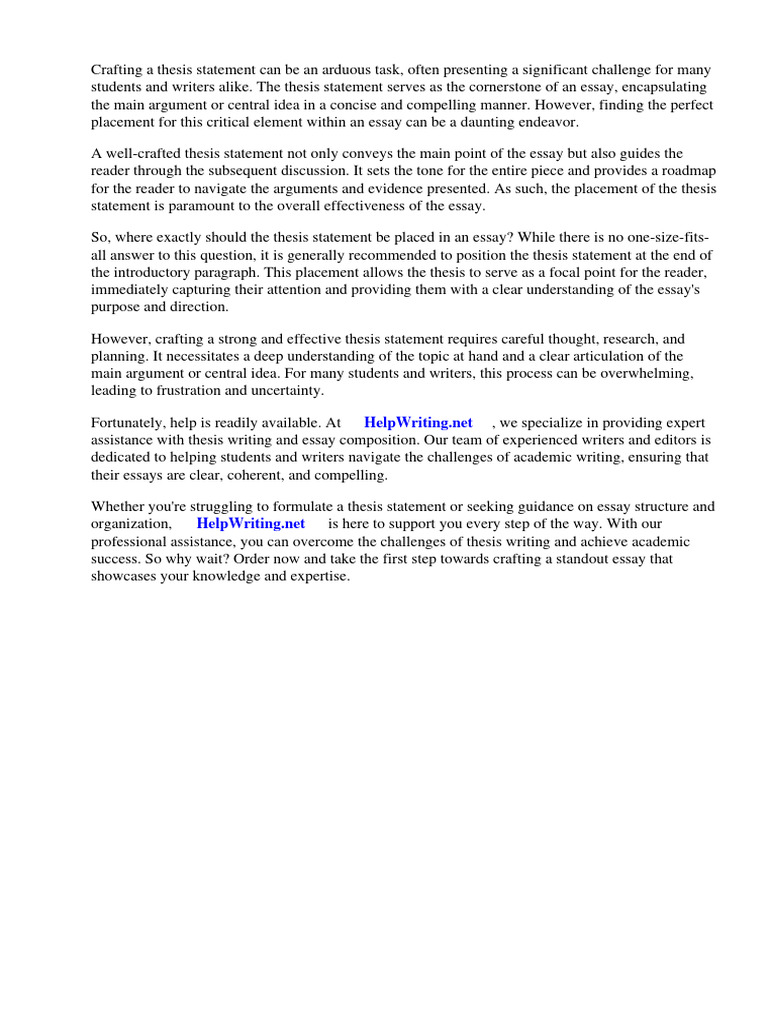 Where Do I Put The Thesis Statement in An Essay | PDF