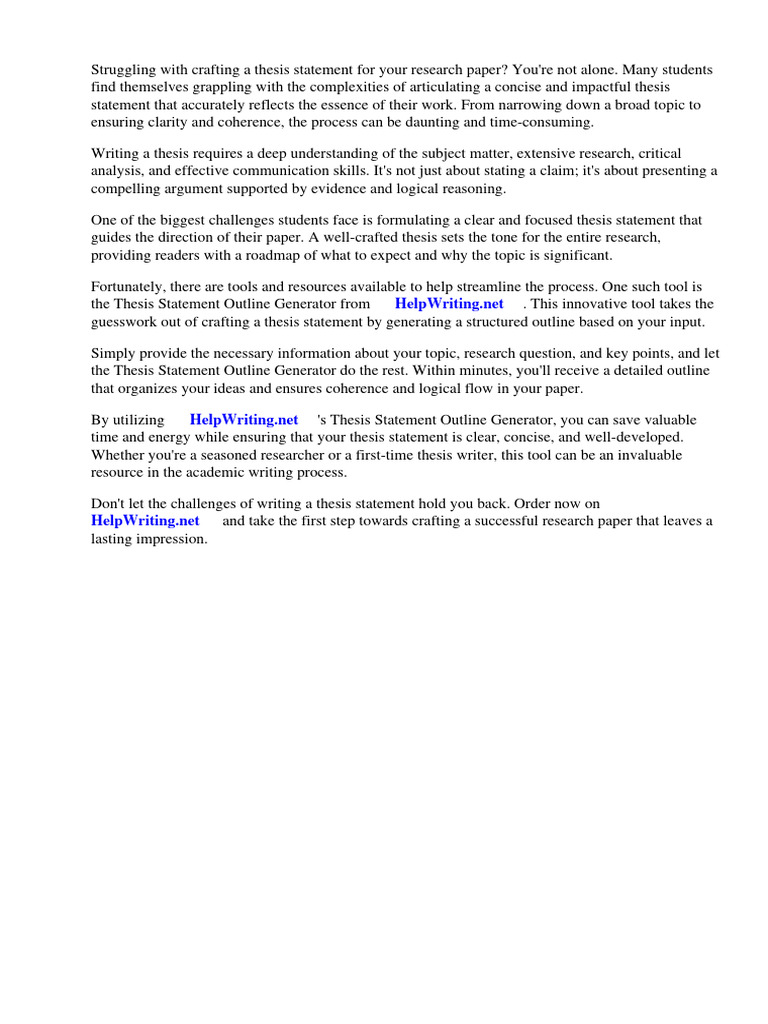 Thesis Statement Outline Generator | PDF | Thesis | Essays