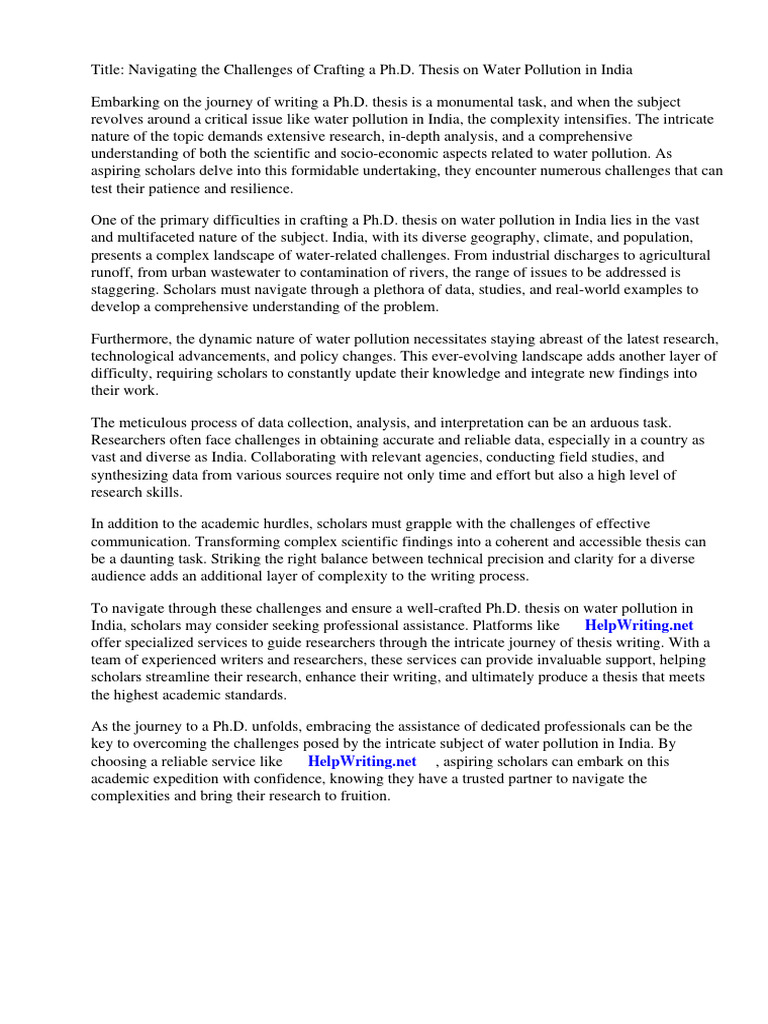 PHD Thesis On Water Pollution in India | PDF | Water Pollution | Water PHD Thesis On Water Pollution in India | PDF | Water Pollution | Water