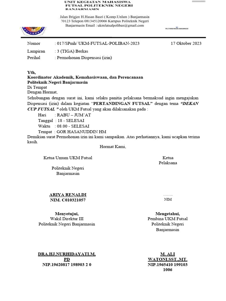 Contoh surat dispen | PDF