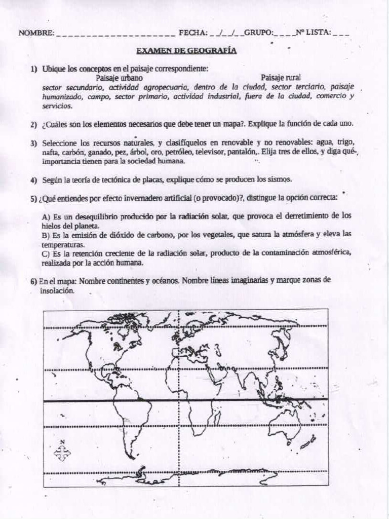 Exam. Geografía 1º Feb 2020 | PDF