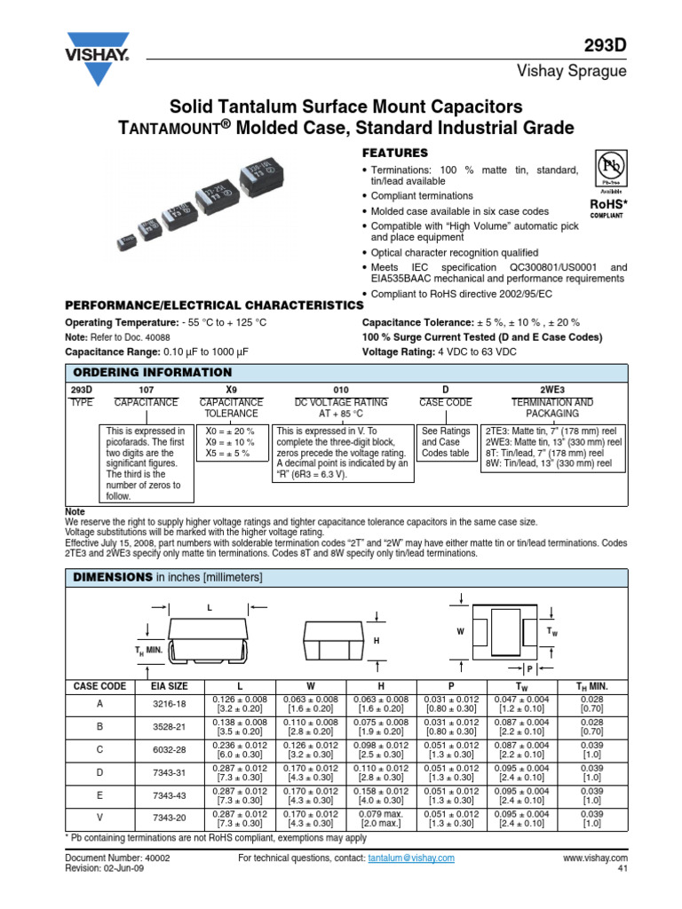 Vishay 293D475X9025C2TE3 Datasheet | PDF