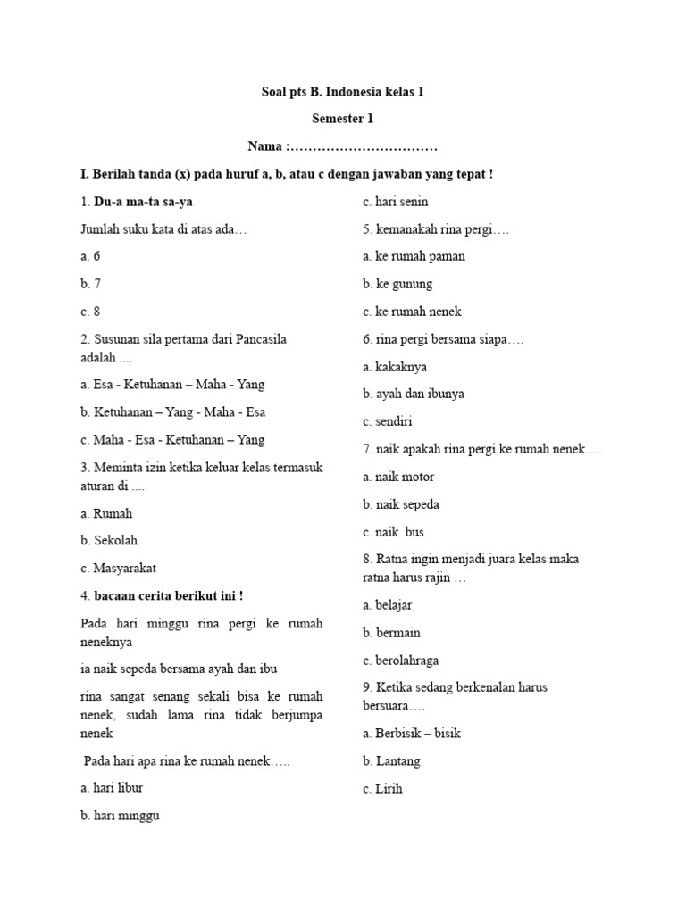Soal Pts B. Indo 2023 | PDF