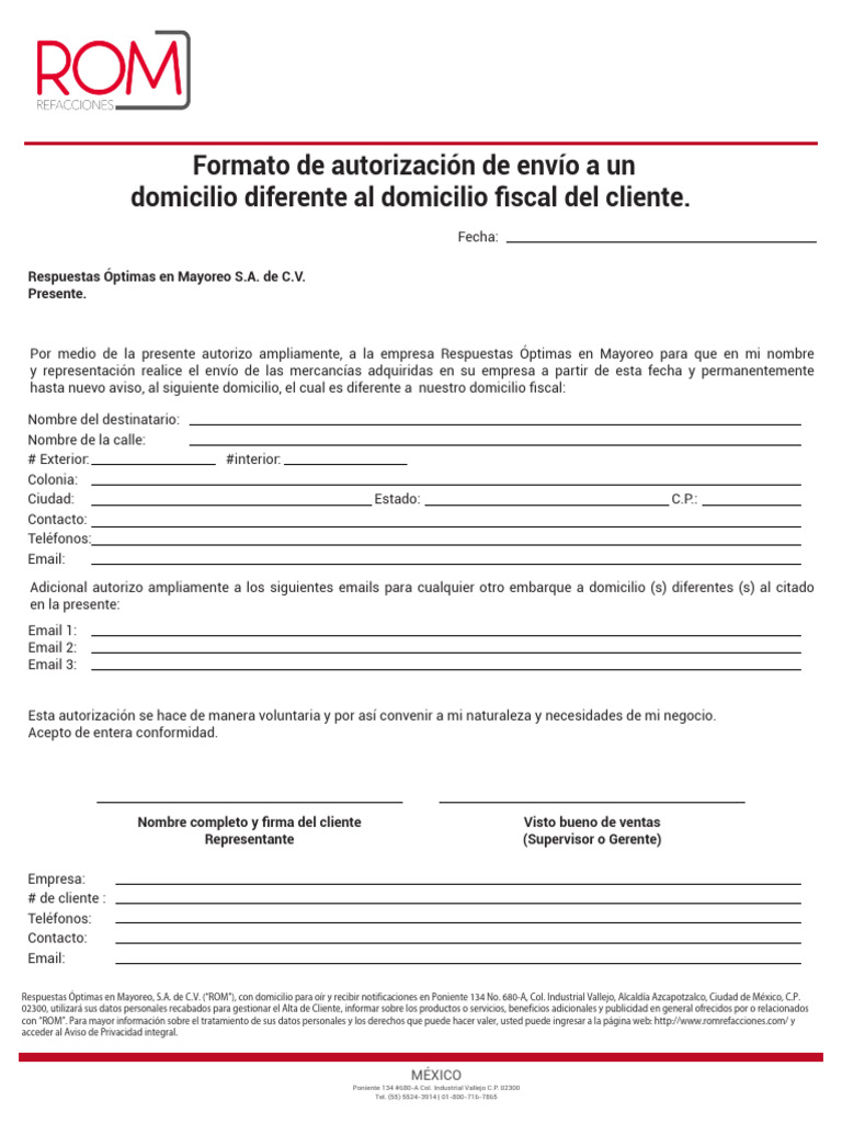 Formato de Autorizacion de Envio | PDF