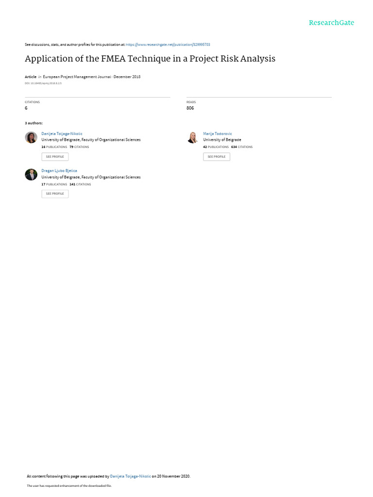 Application of The FMEA Technique in A Project Ris | PDF | Risk | Safety