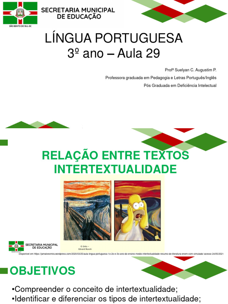 Aula 29 - Intertextualidade - Slides | PDF