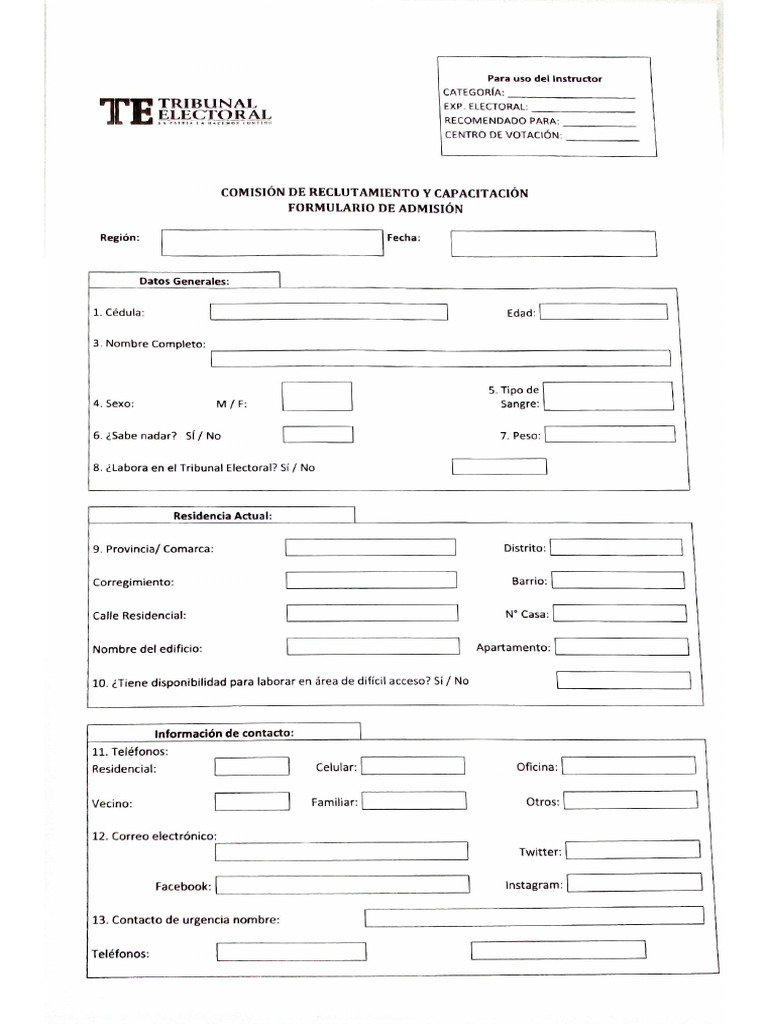 Formulario Reclutam TE | PDF